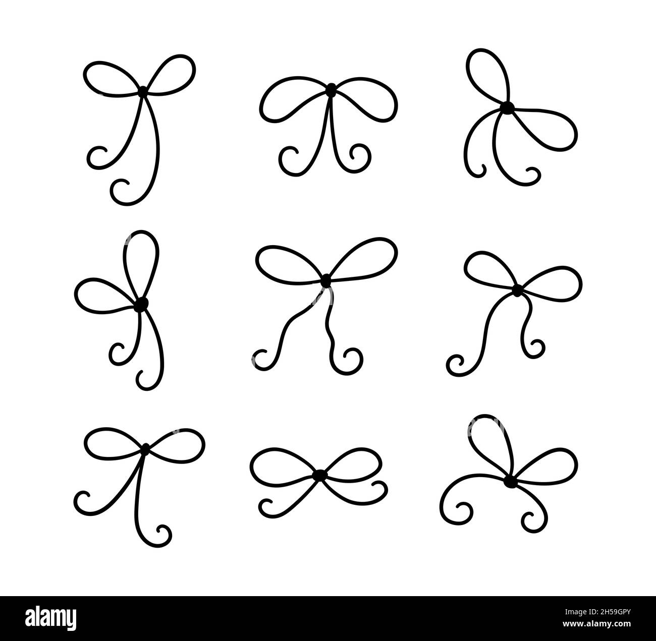 Thread bows with knots. Decorative thin ribbons set. Hand drawn vector ...