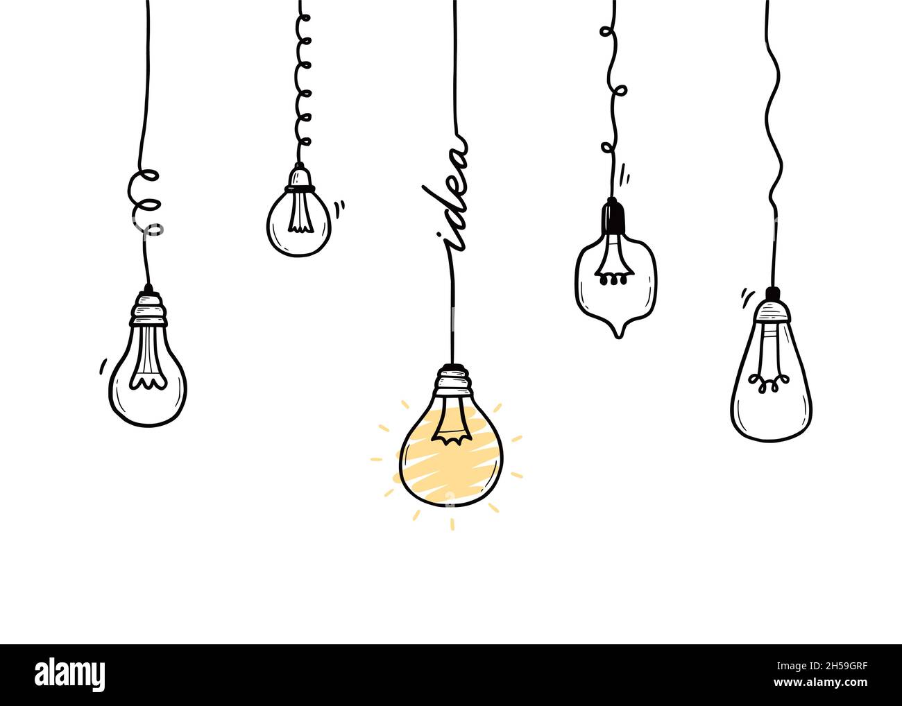 Idea light bulb. Doodle hand drawn sketch style lamp. Concept of ...