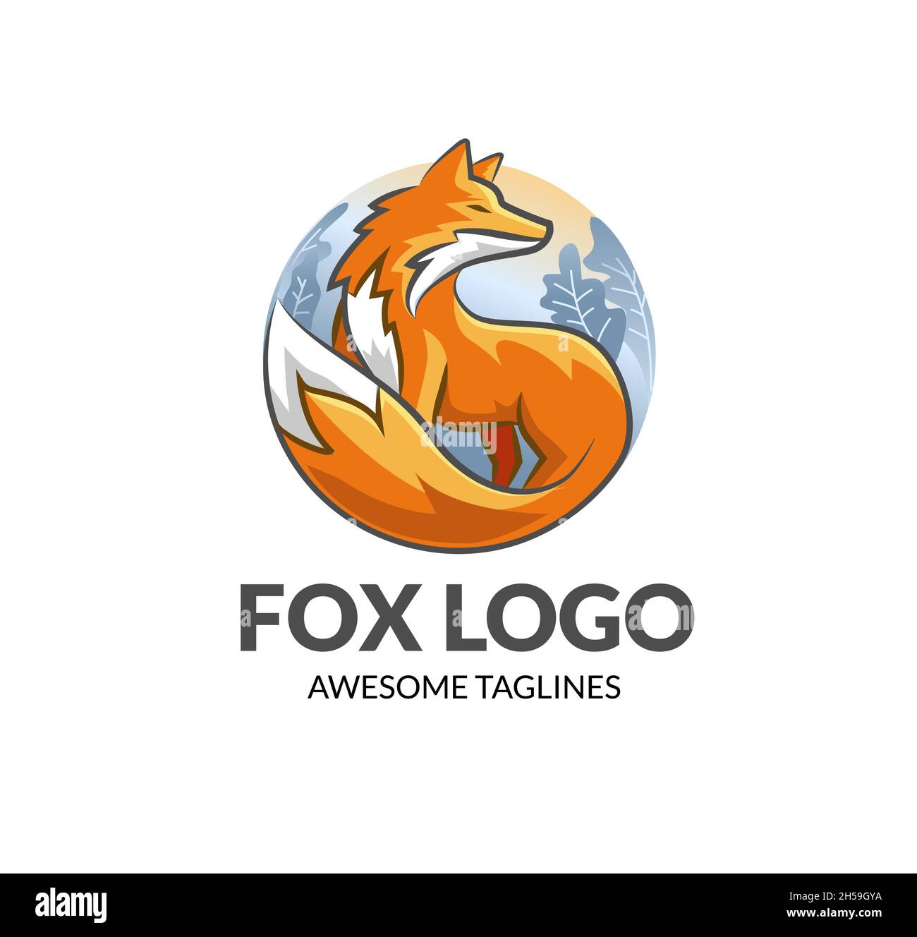 fox and autumn leaves with circle background logo vector illustration ...