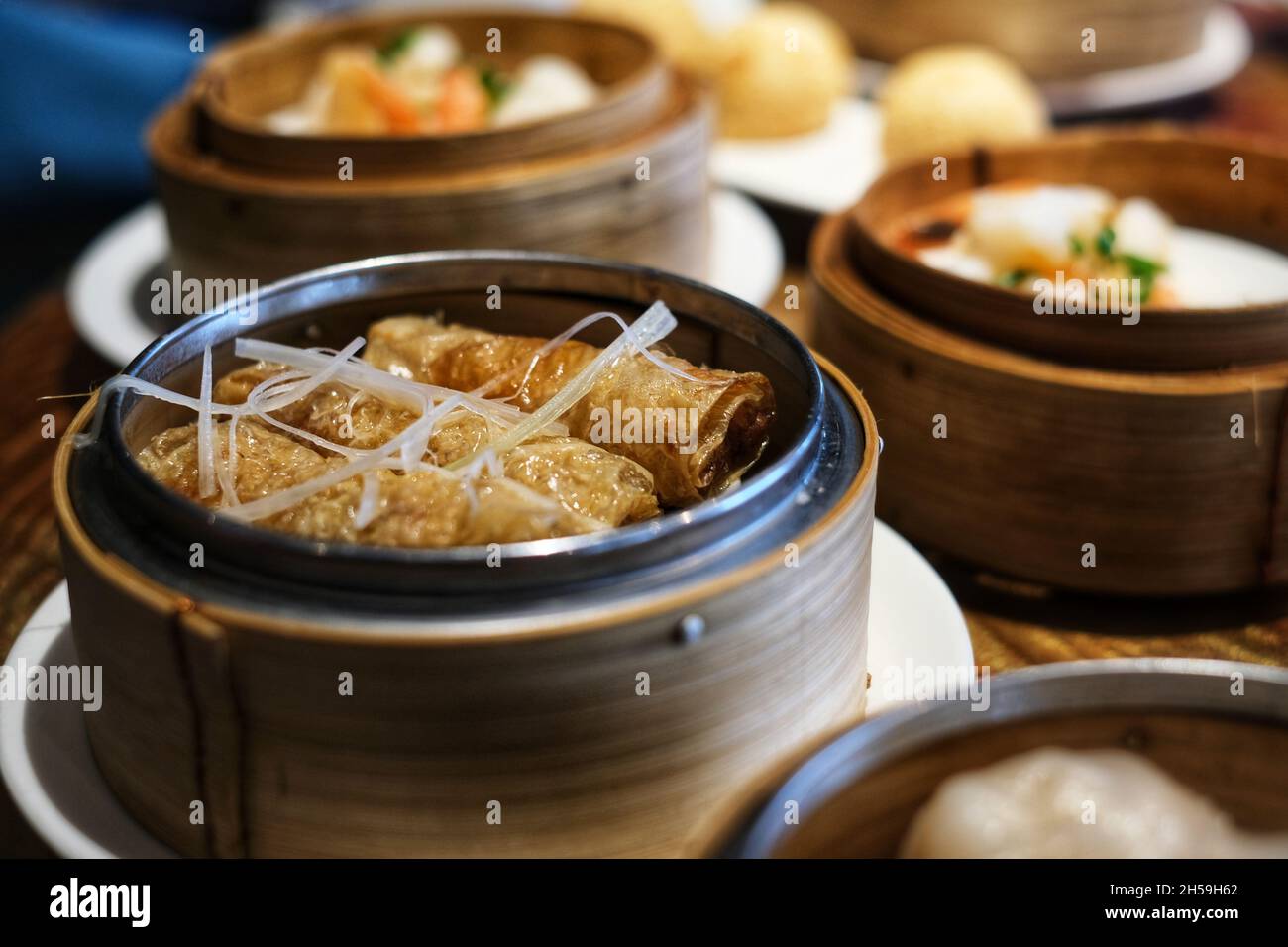 An assorted dishes of fried and steamed dim sum or Chinese dumpling ...