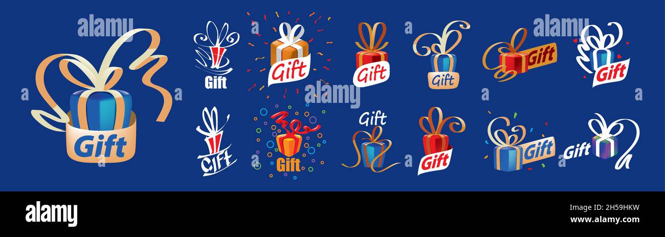 A set of vector gift logos on a blue background Stock Vector Image ...