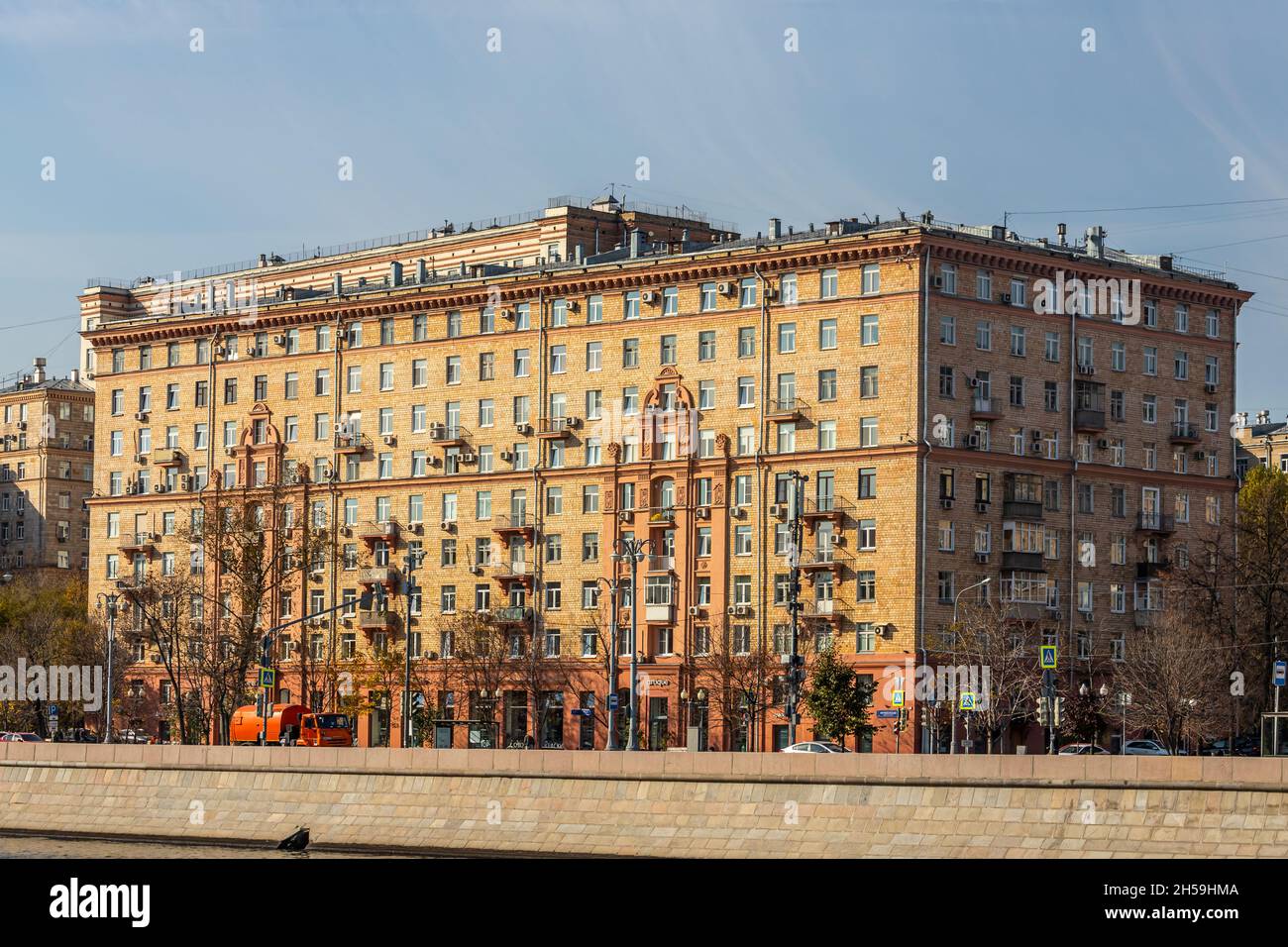 Moscow, Russia - October 14, 2021: The faсade is a classic stone ...