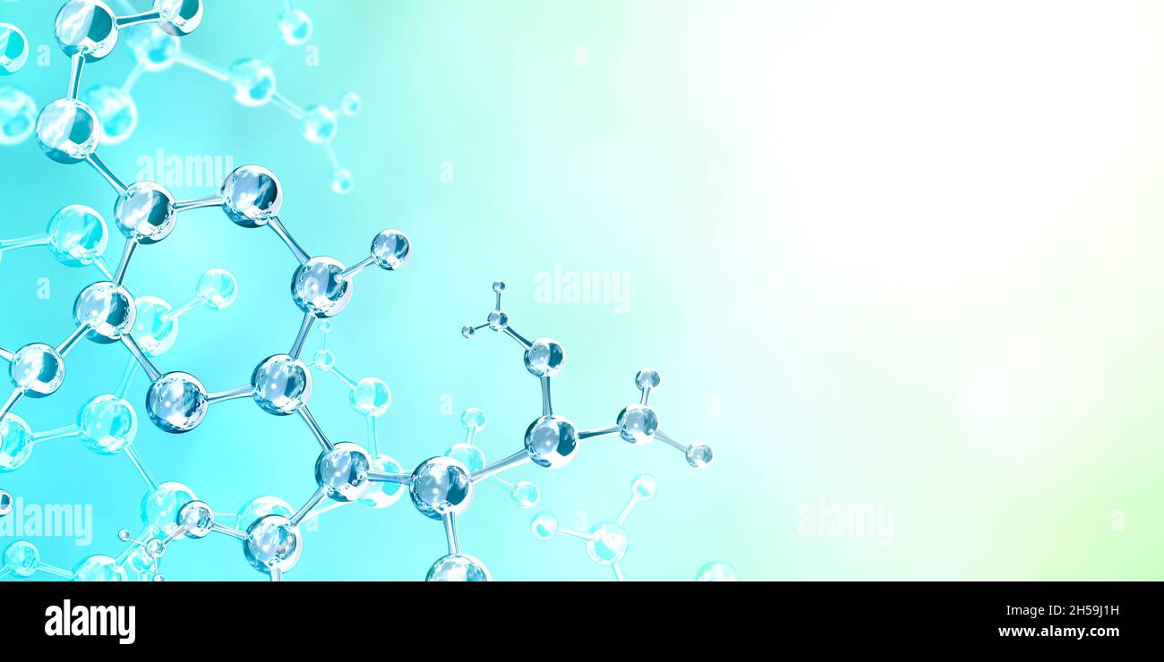 Horizontal banner with models of abstract molecular structure. Isolated ...