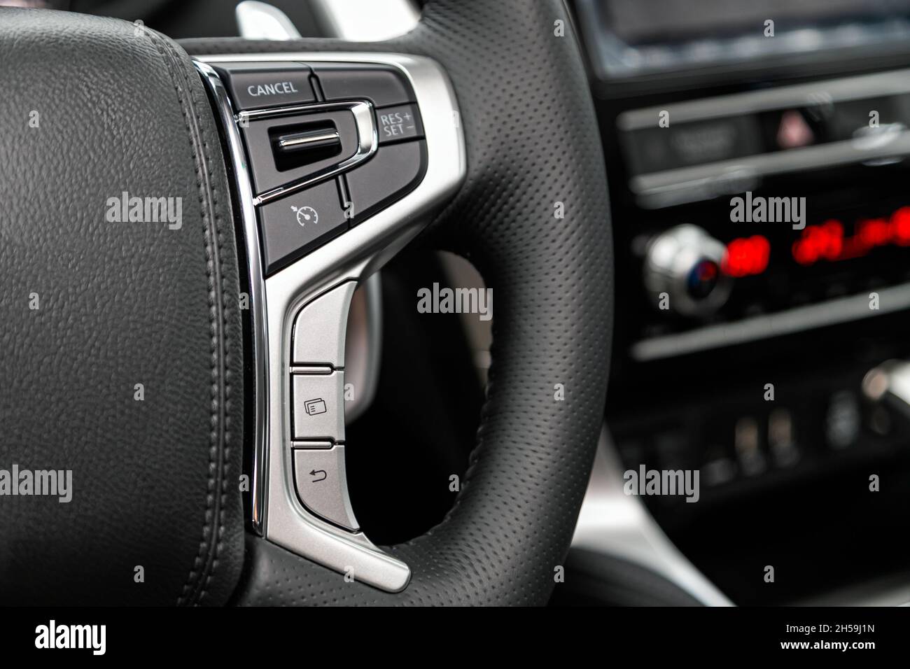 Vehicle interior of a modern car with voice control button Stock Photo ...