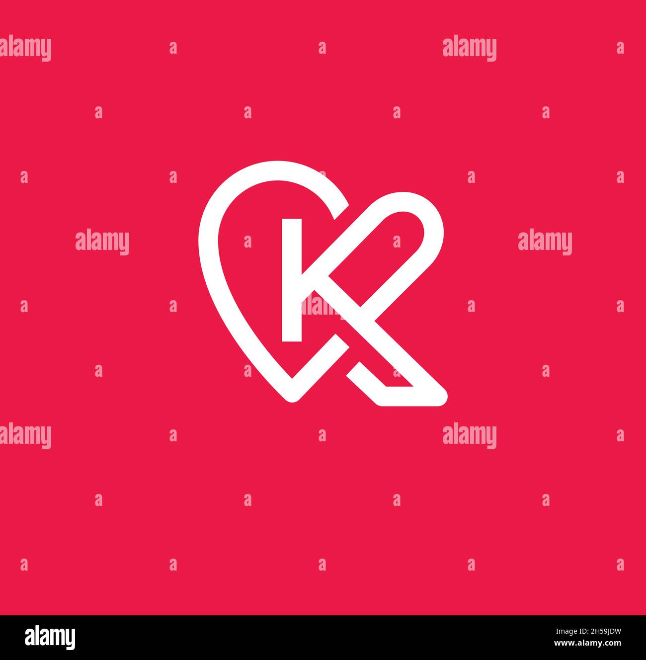 Simple and Clean illustration Logo initial Mono line k with heart ...