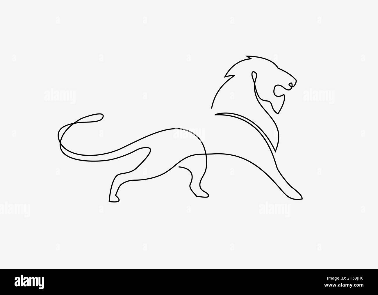 One single line drawing of wild lion vector illustration,Modern ...