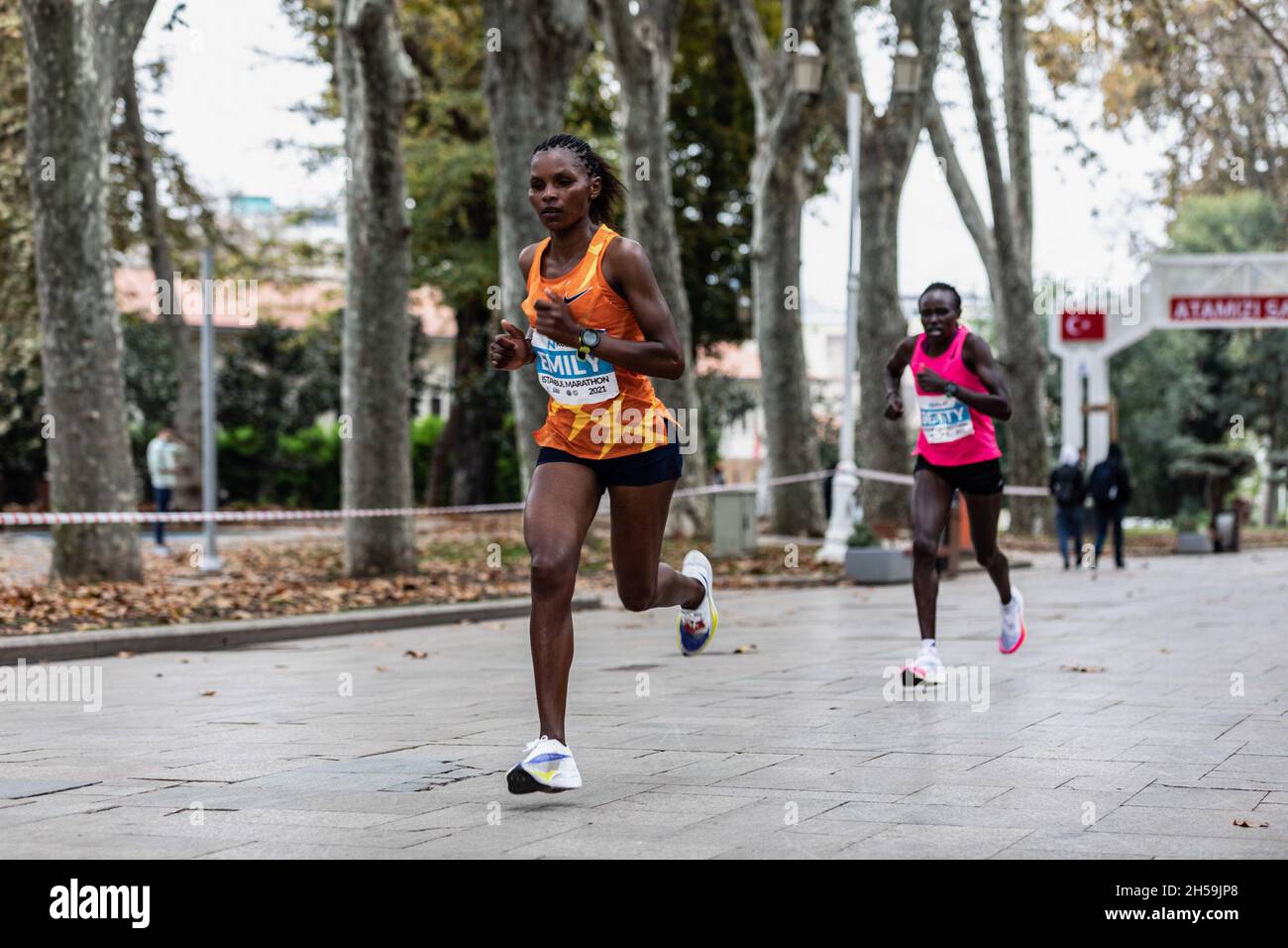 Emily Chebet Kipchumba from Kenya seen in action during the 2021 Istanbul Marathon.Runners ...
