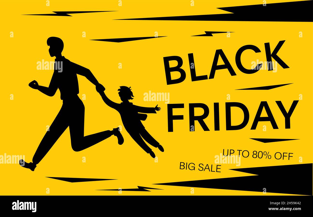 Black friday sale banner with shopper silhouette design. Flat Art ...