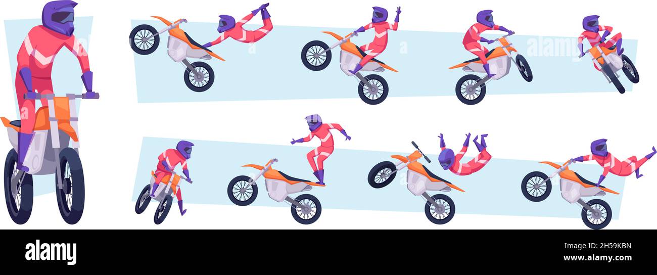 Freestyle motocross. Sport bike riders jump style exact vector ...