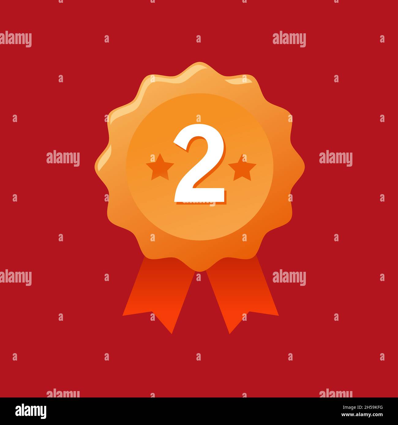 number two ribbon award colors icon over red background Stock Vector ...