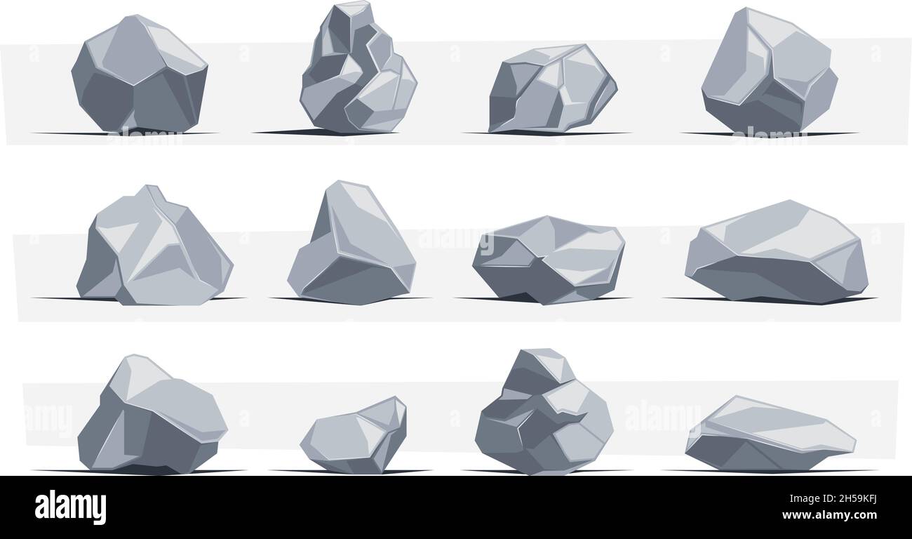 Nature stones. Power rocks minerals collection garish vector stones ...
