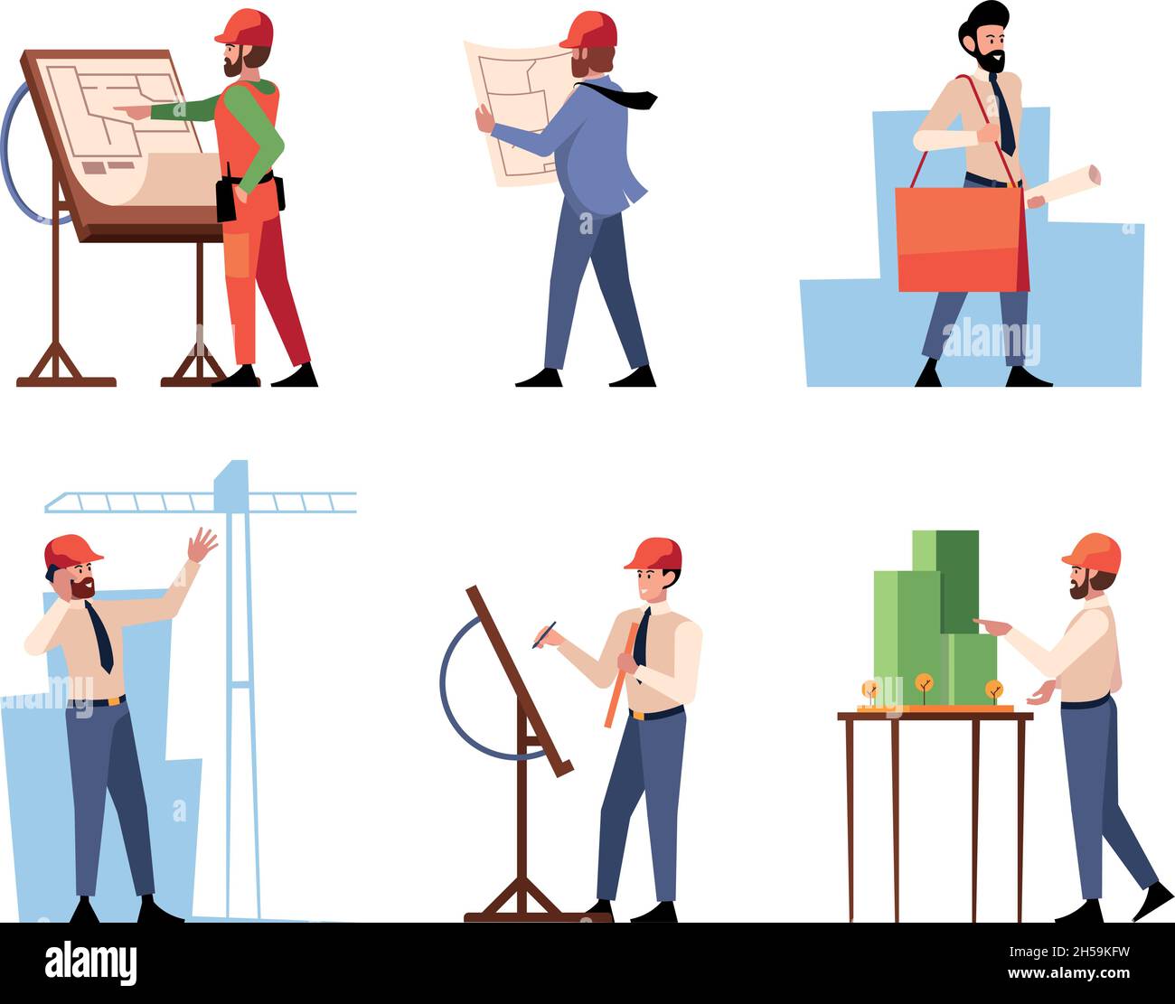 Architects and builders. Construction outdoor processes professional ... Architects and builders. Construction outdoor processes professional ...