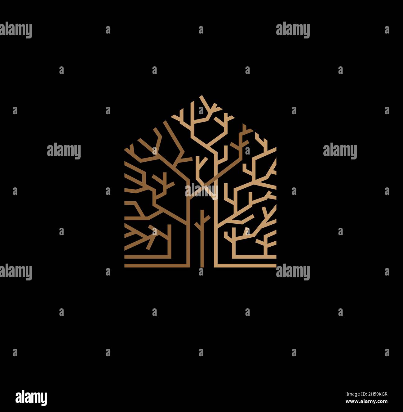 abstract tree house logo vector with black background, abstract tree as ...