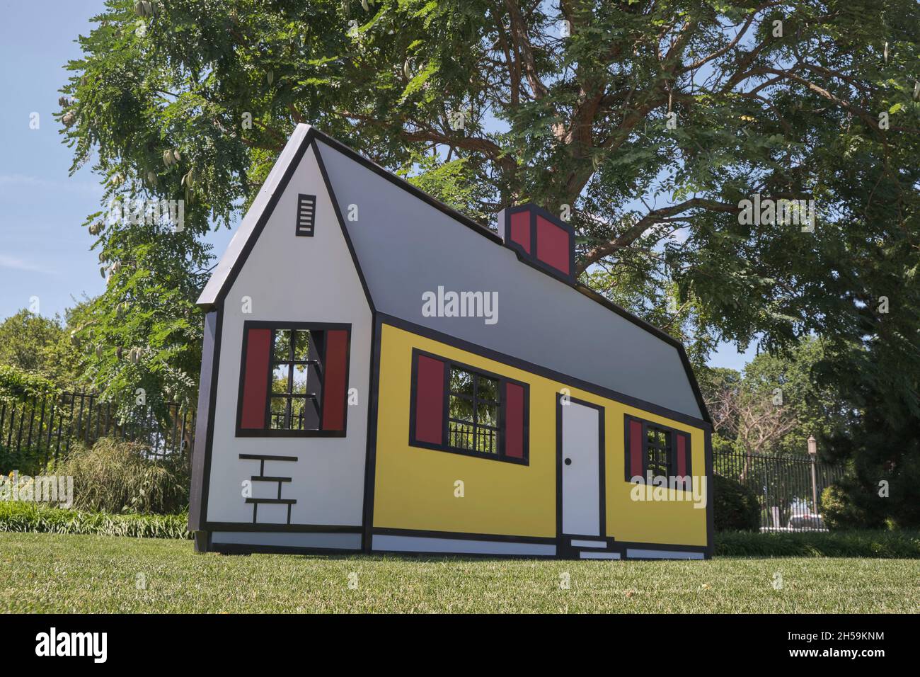 The painted steel, flat, perspective sculpture, House I, by Roy ...