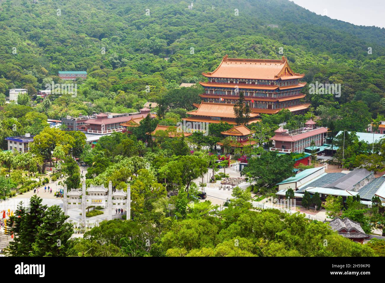 Hong Kong, China - 04 May 2018: Aerial view of Po Lin Monastery near ...