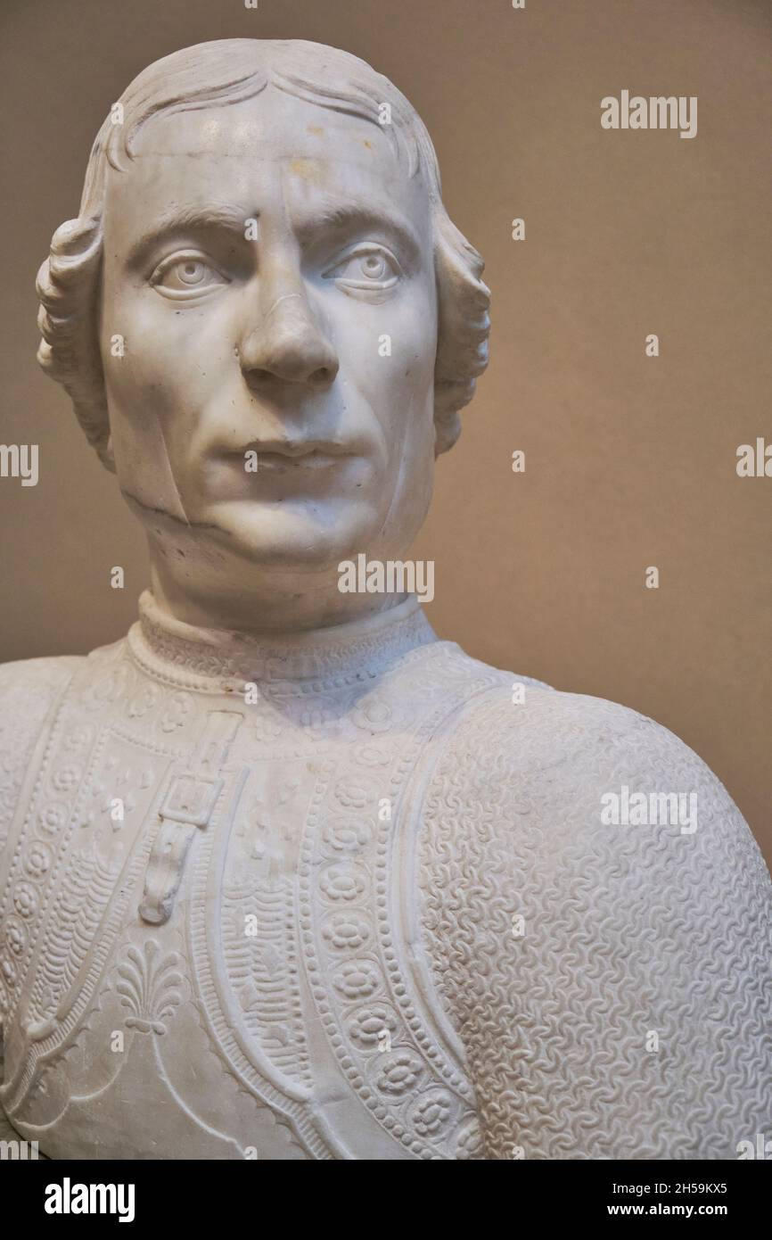 A white marble sculpture, bust of Astorgio Manfredi by Mino Da Fiesole ...