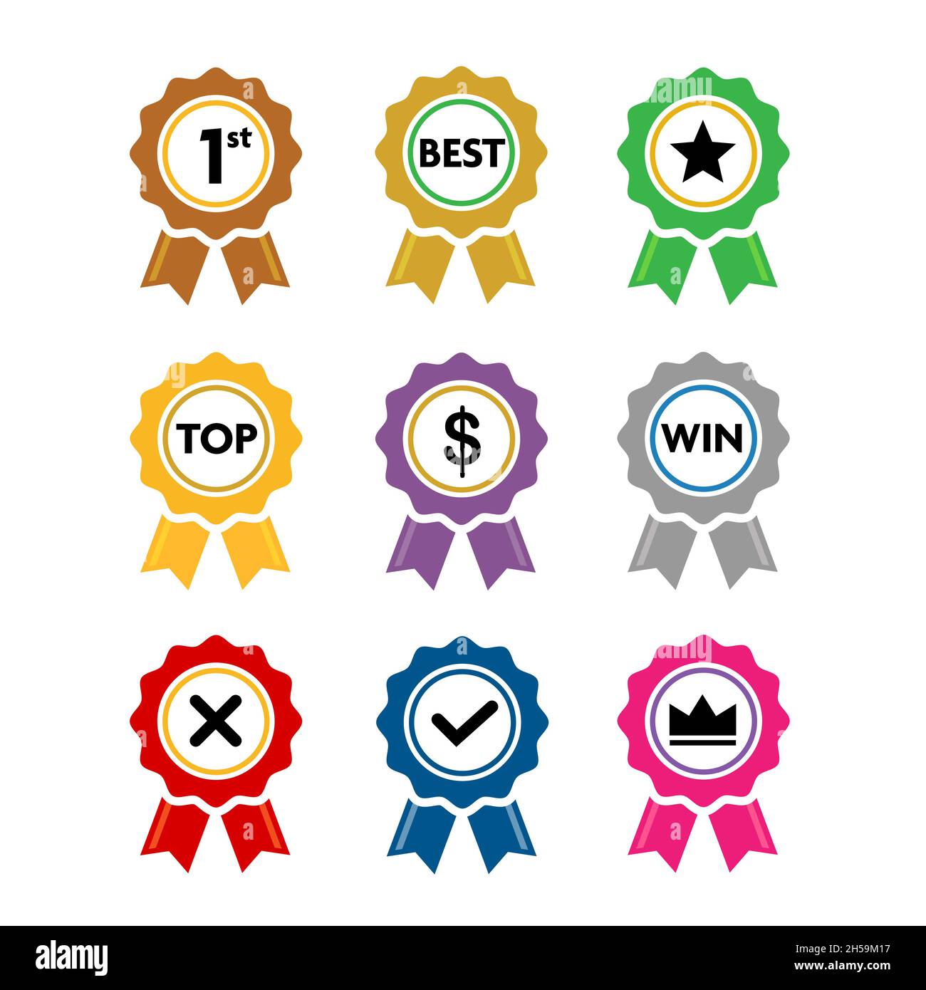 Collection of colorful award ribbons with sign vector set isolated on ...