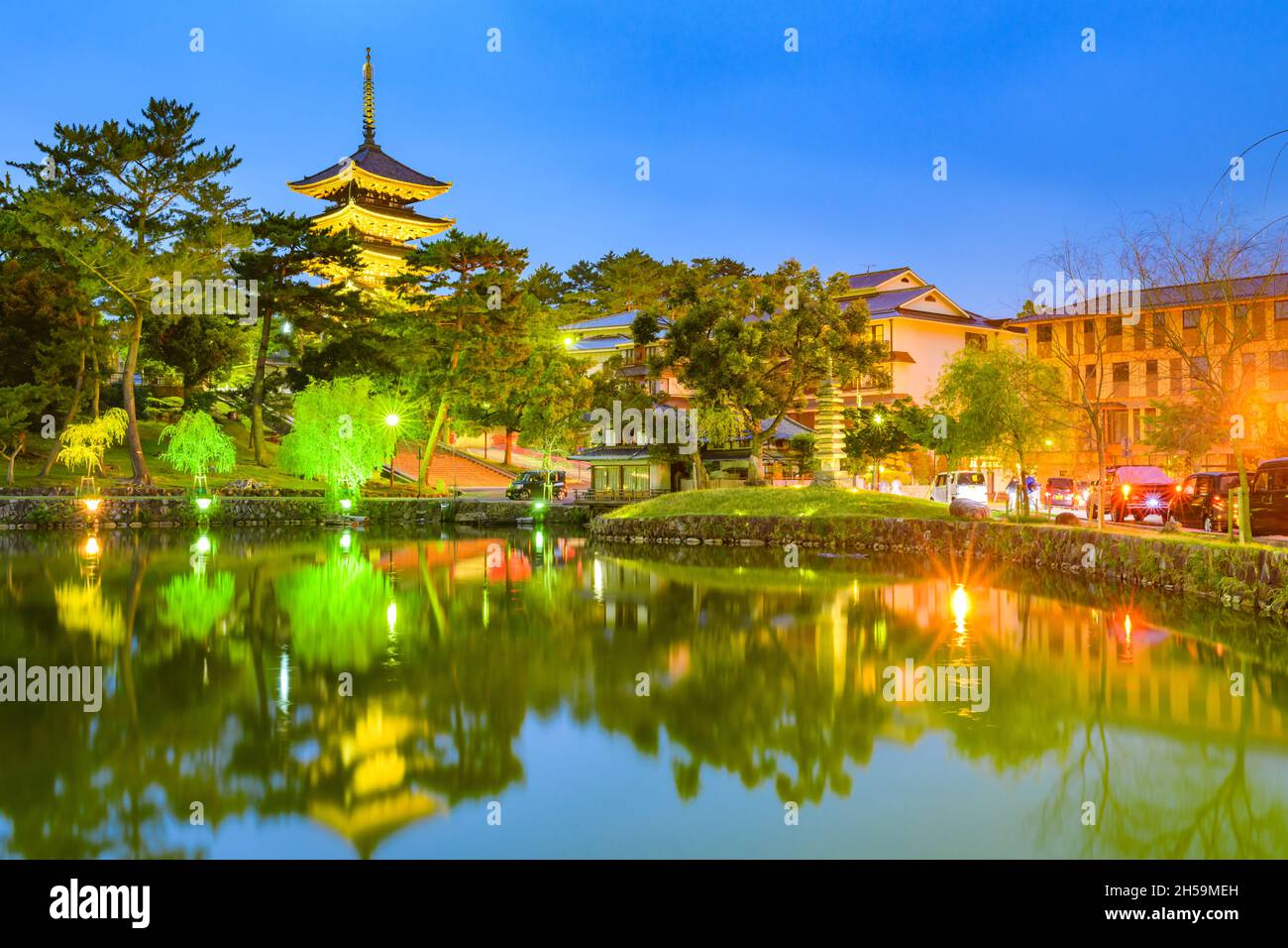 5 storey pagoda of Kofukuji Temple from Sarusawaike Pond, Nara, Japan ...
