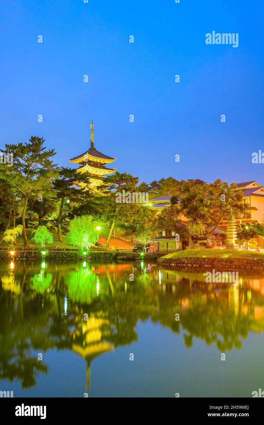 5 storey pagoda of Kofukuji Temple from Sarusawaike Pond, Nara, Japan ...