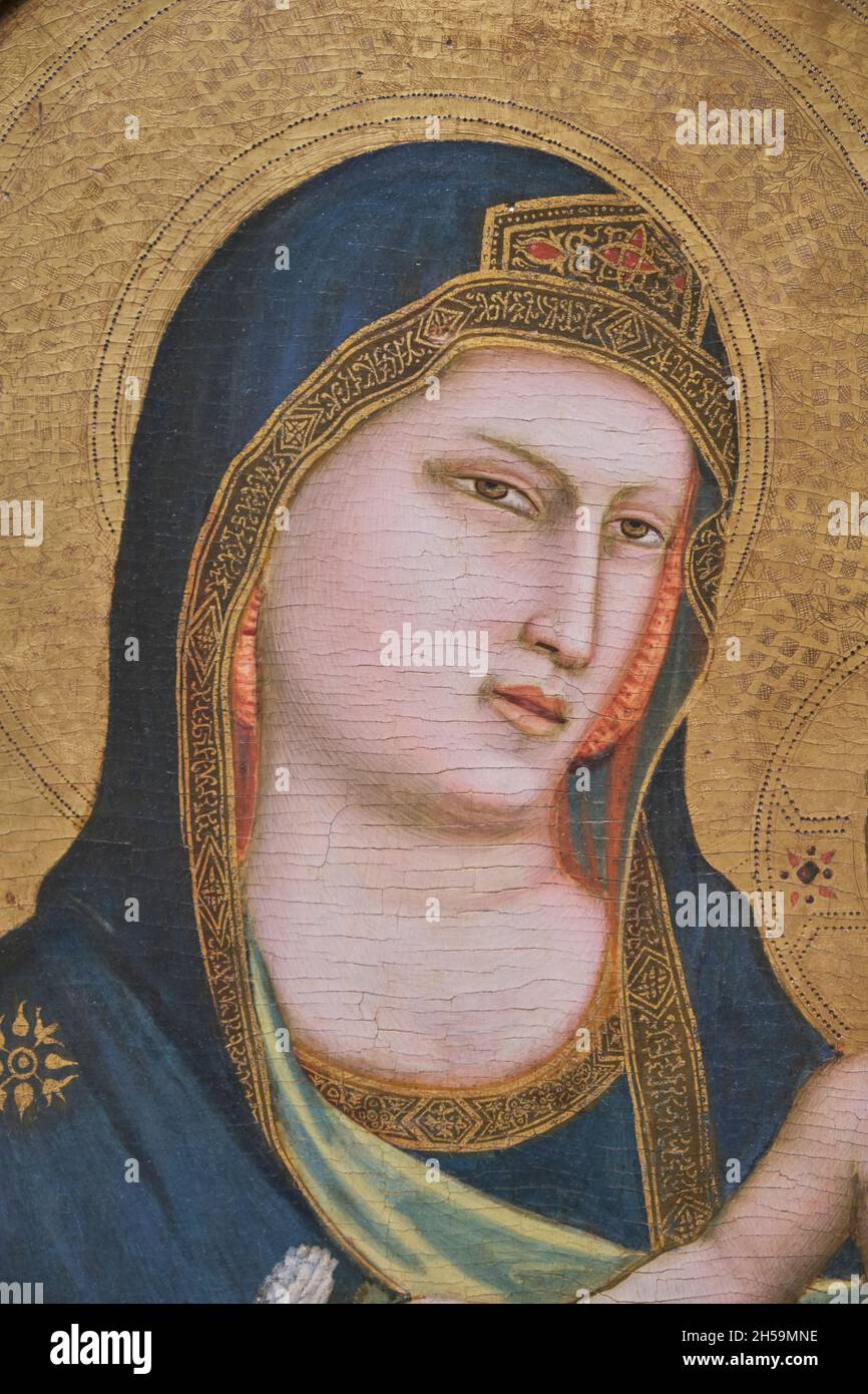 A detail of the Virgin Mary in a gold tempera on panel painting titled ...