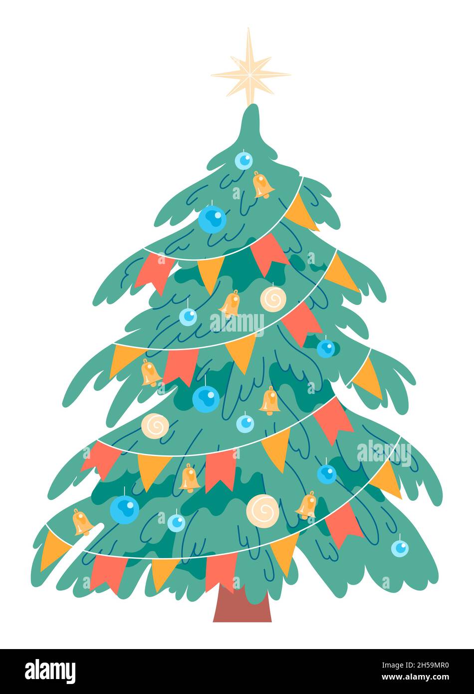 Decorated Christmas tree. Vector, isolated on white background Stock ...
