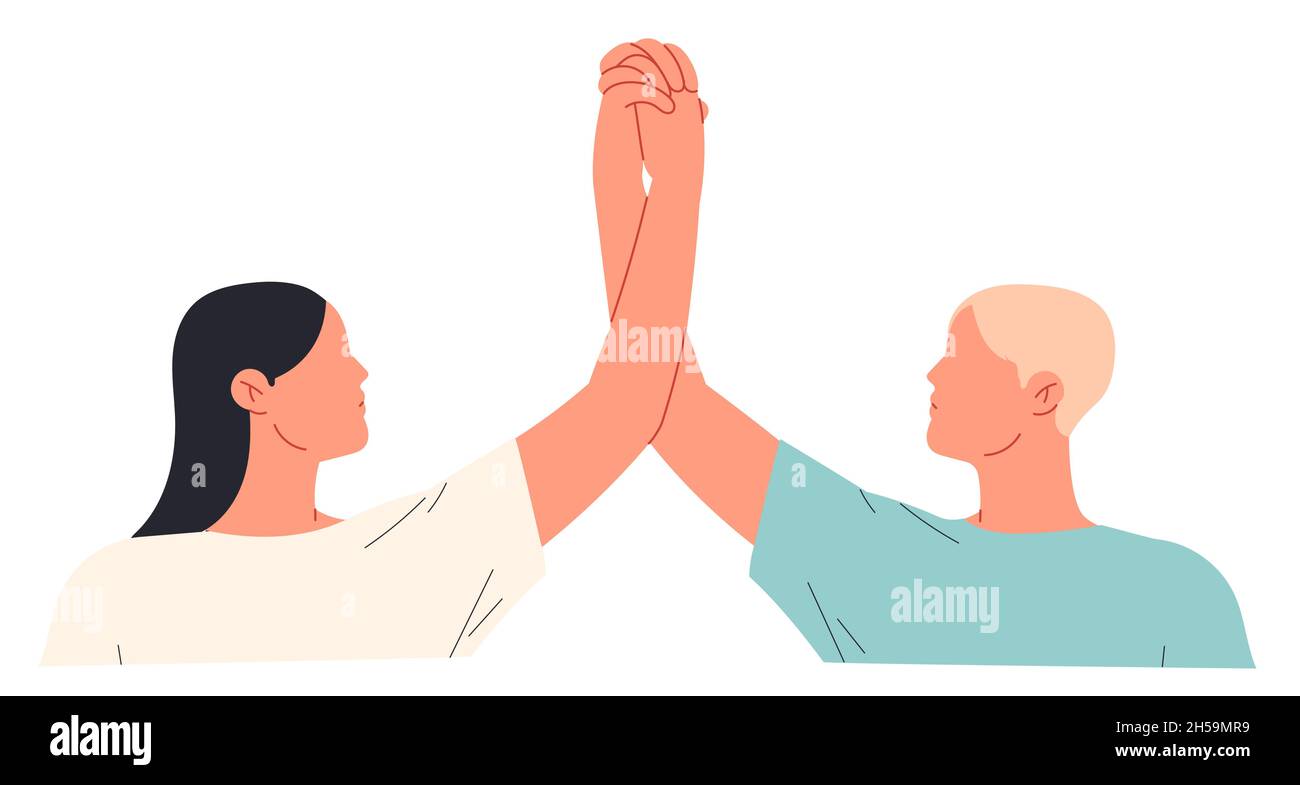 Hands of man and woman holding each other showing unity and ...