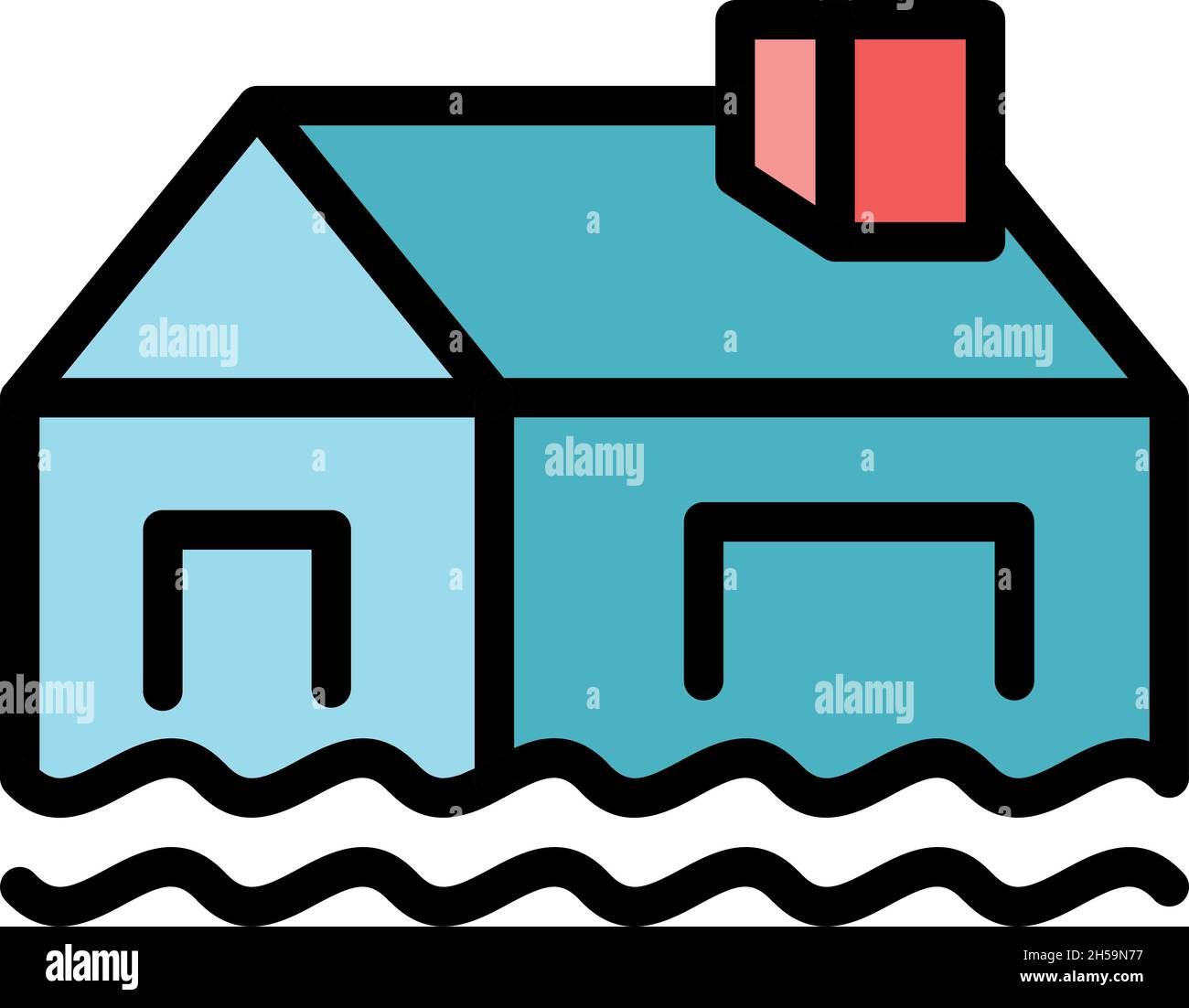 House in flood icon. Outline house in flood vector icon color flat ...