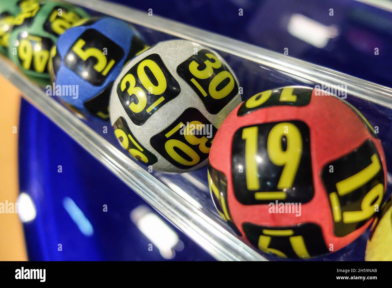 Image of lottery balls during extraction of the winning numbers Stock ...
