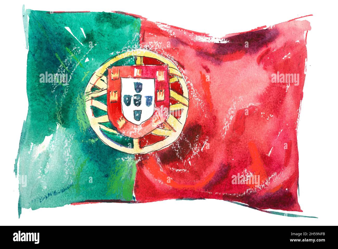 Portugal, Portuguese flag. Hand drawn watercolor illustration Stock ...