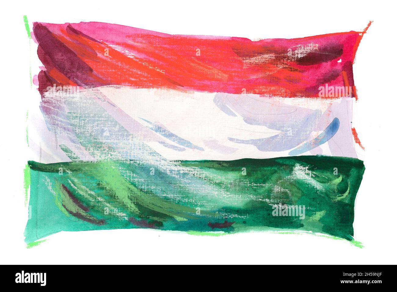 Hungary, Hungarian flag. Hand drawn watercolor illustration Stock Photo ...