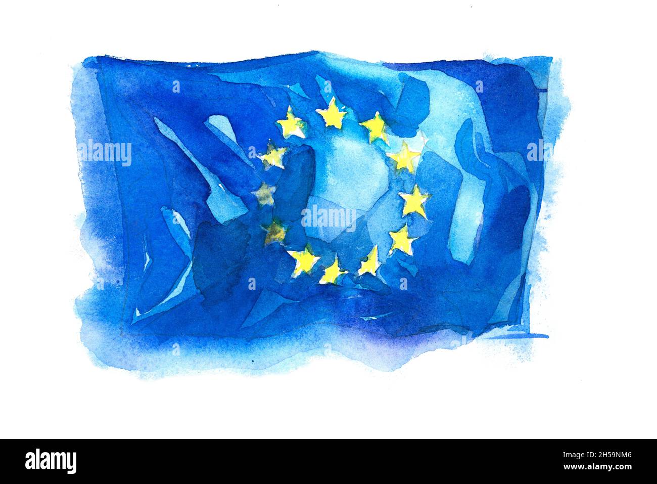 Europe, European Union flag. Hand drawn watercolor illustration Stock ...
