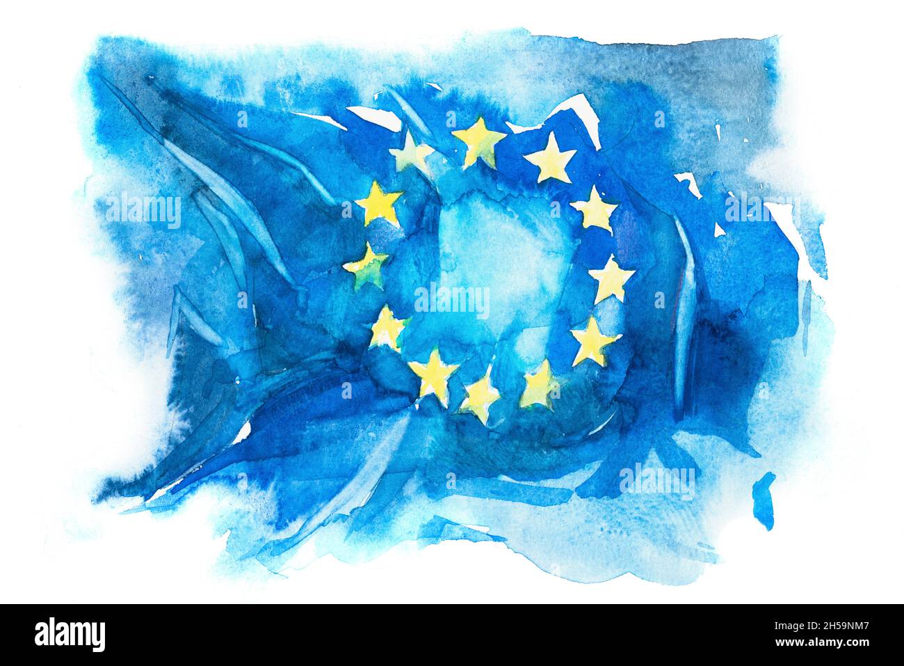 Europe, European Union flag. Hand drawn watercolor illustration Stock ...
