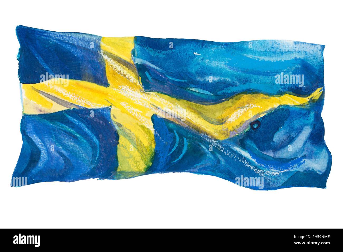 Sweden, Swedish flag. Hand drawn watercolor illustration Stock Photo ...