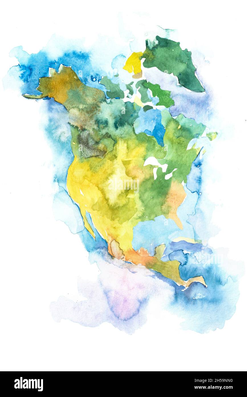 Map of North America, USA and Canada. Watercolor Stock Photo - Alamy