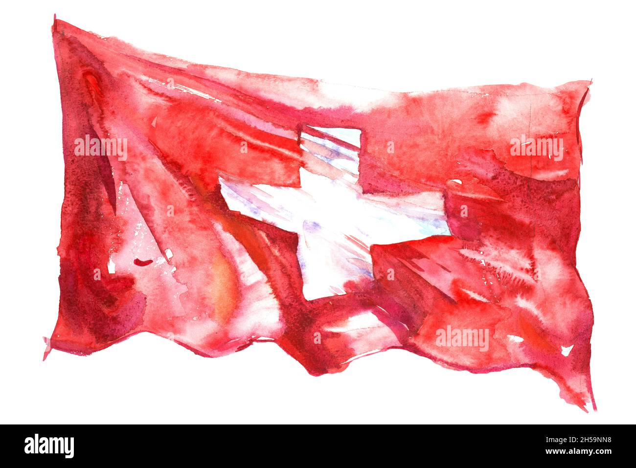 Switzerland, swiss flag. Hand drawn watercolor illustration Stock Photo ...