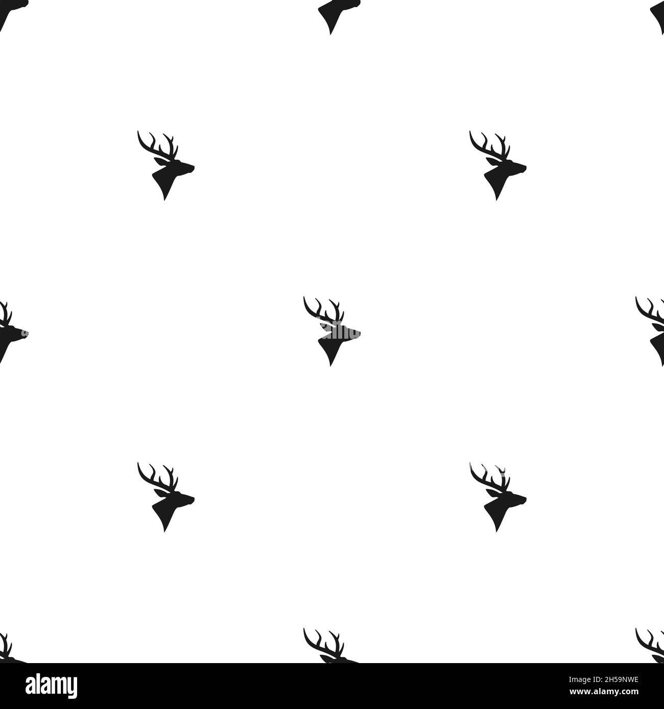 seamless winter pattern with black deer heads with antlers. vector flat ...