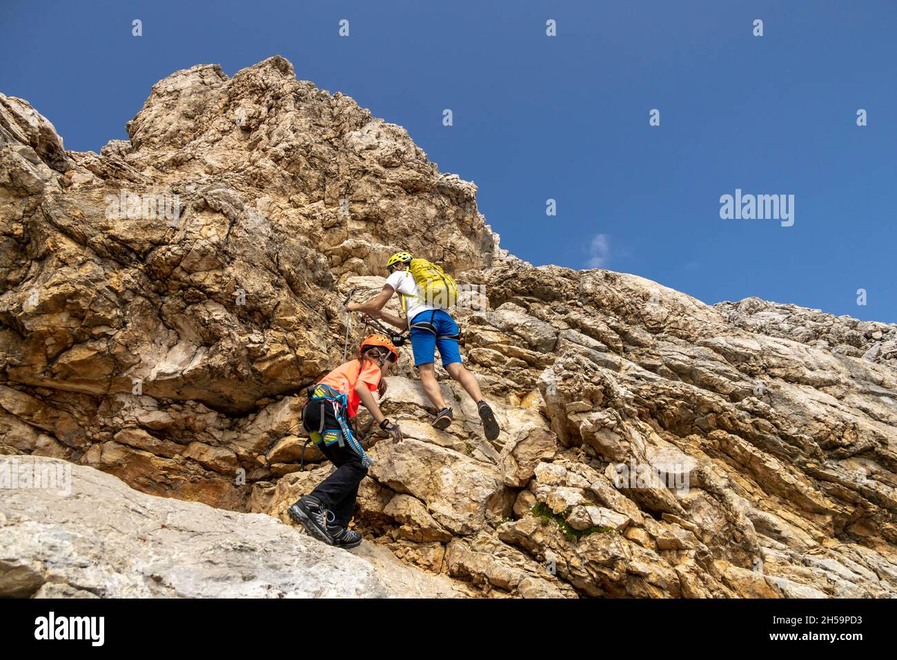 Italy Veneto - Hikers along the Ferrata Formenton Stock Photo - Alamy