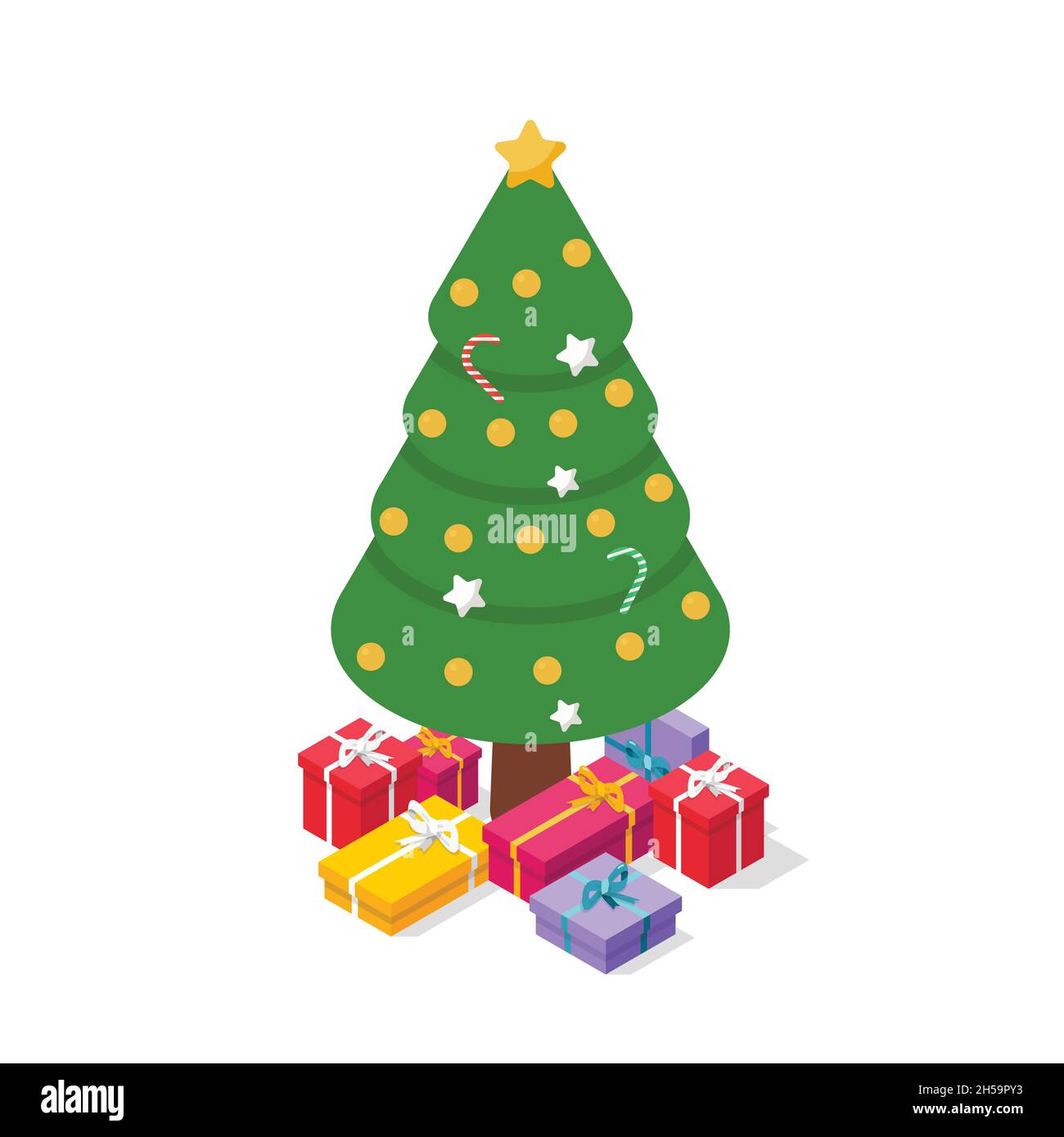 Isometric christmas tree with gift boxes and decorations. Vector ...