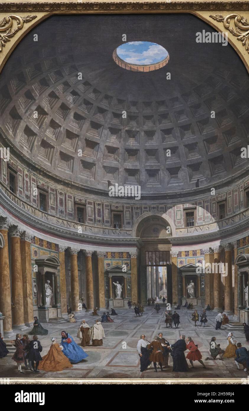 An oil painting of the interior of the Pantheon in Rome by the Italian ...