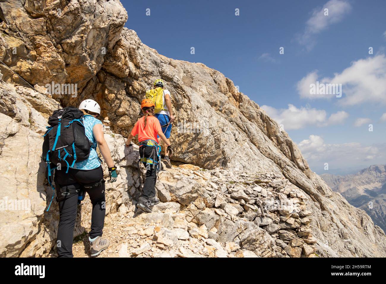 Italy Veneto - Hikers along the Ferrata Formenton Stock Photo - Alamy