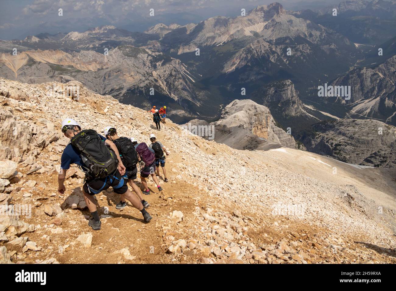 Italy Veneto - Hikers along the return route of the Formenton Ferrata ...