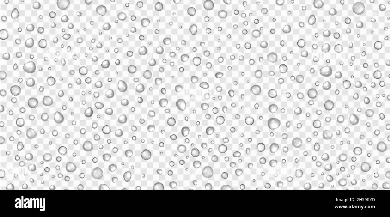 Water drops on transparent background. Condensation clean drop realistic 3d vector illustration ...