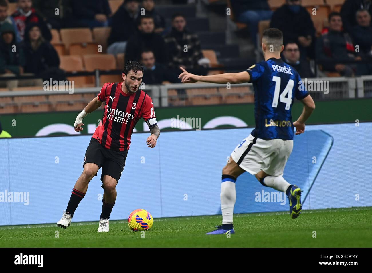 Milan, Italy. 7th November, 2021. Davide Calabria (Milan)Ivan Perisic ...