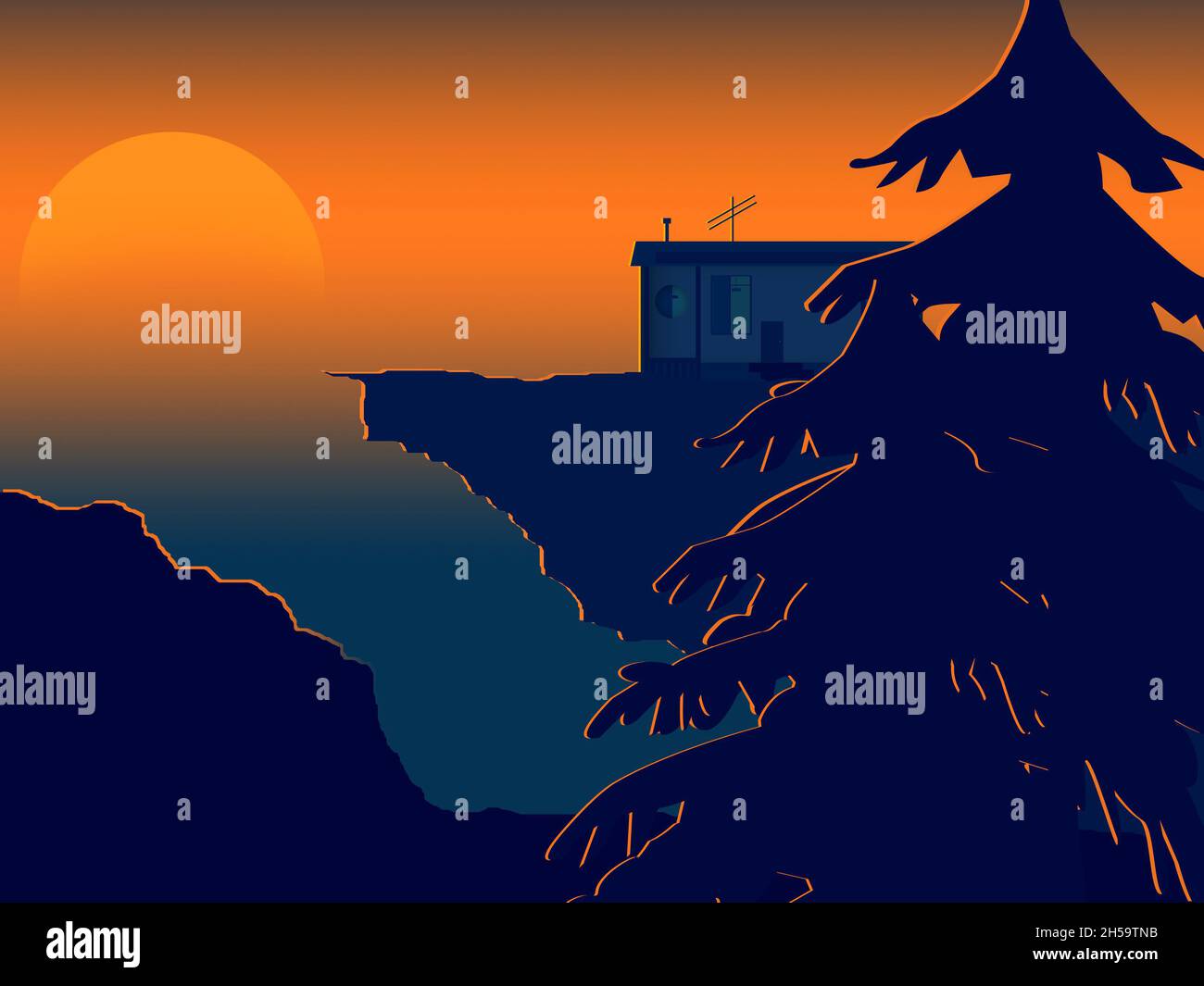 Calm Sunset In The Forest Illustration Landscape Background Stock Photo ...