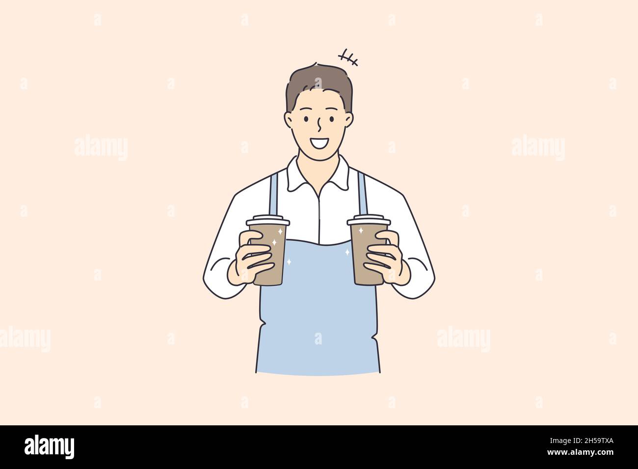 Working as barista in cafeteria concept. Young smiling man barista ...