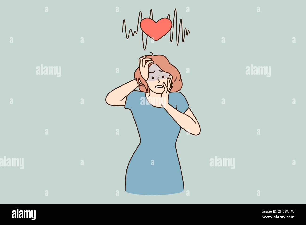 Feeing heart burn and panic concept. Young stressed shocked woman ...