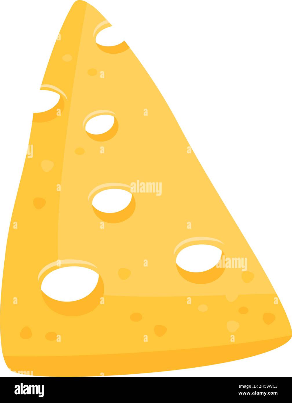 Yellow triangular piece of cheese with large holes. Breakfast food or ...