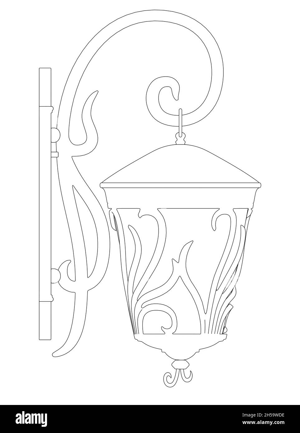 Black lines decorative wall lamp contour isolated on white background ...