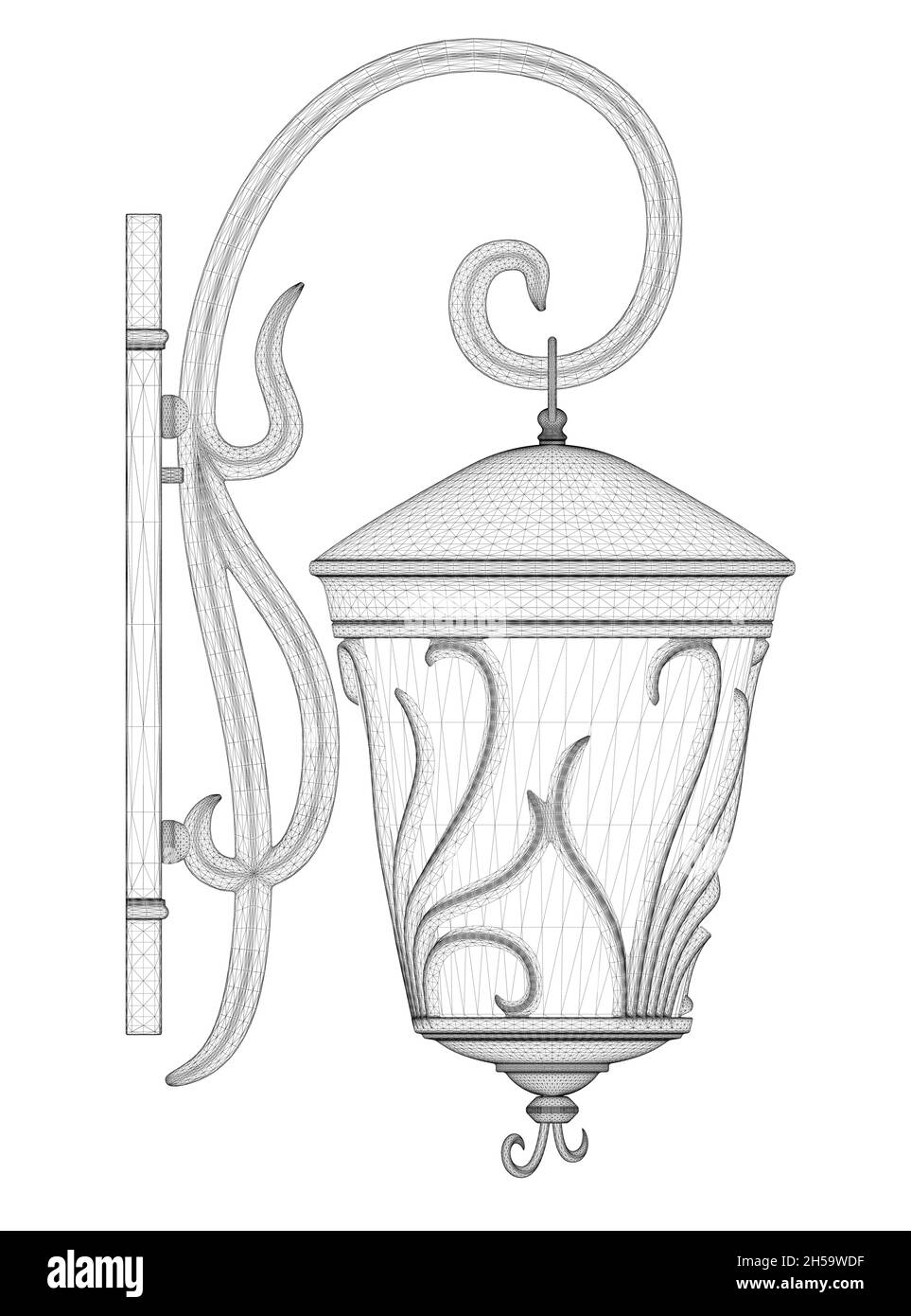 Wireframe for wall decorative lantern made of black lines isolated on ...