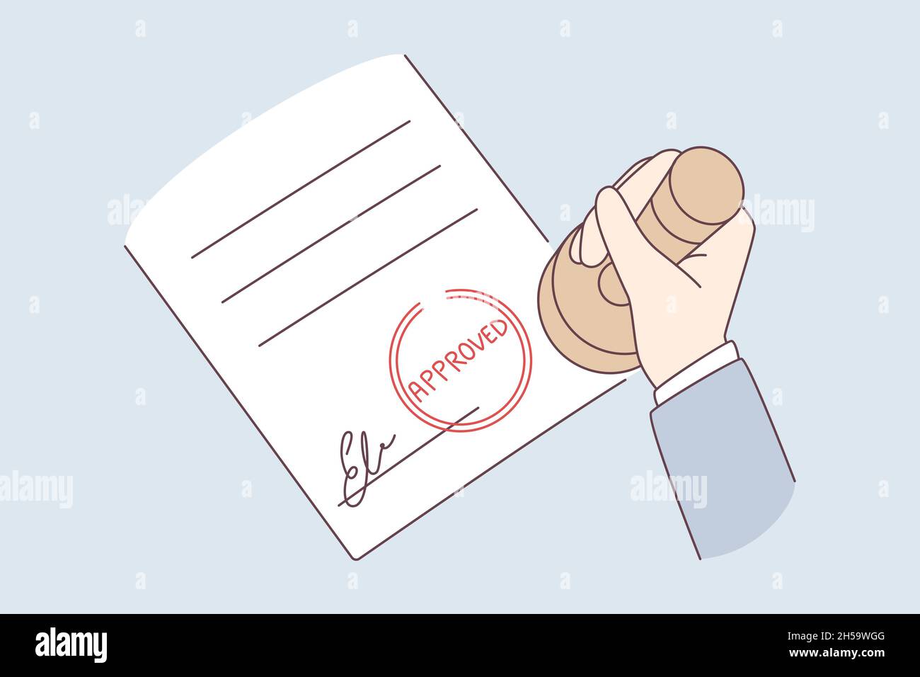 Verification and approval of official document concept. Human hand ...